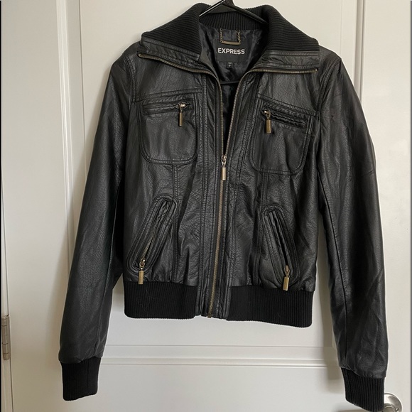 Express | Jackets & Coats | Express Leather Bomber Jacket | Poshmark